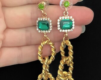 Gold and Green Drop Earrings - Etsy