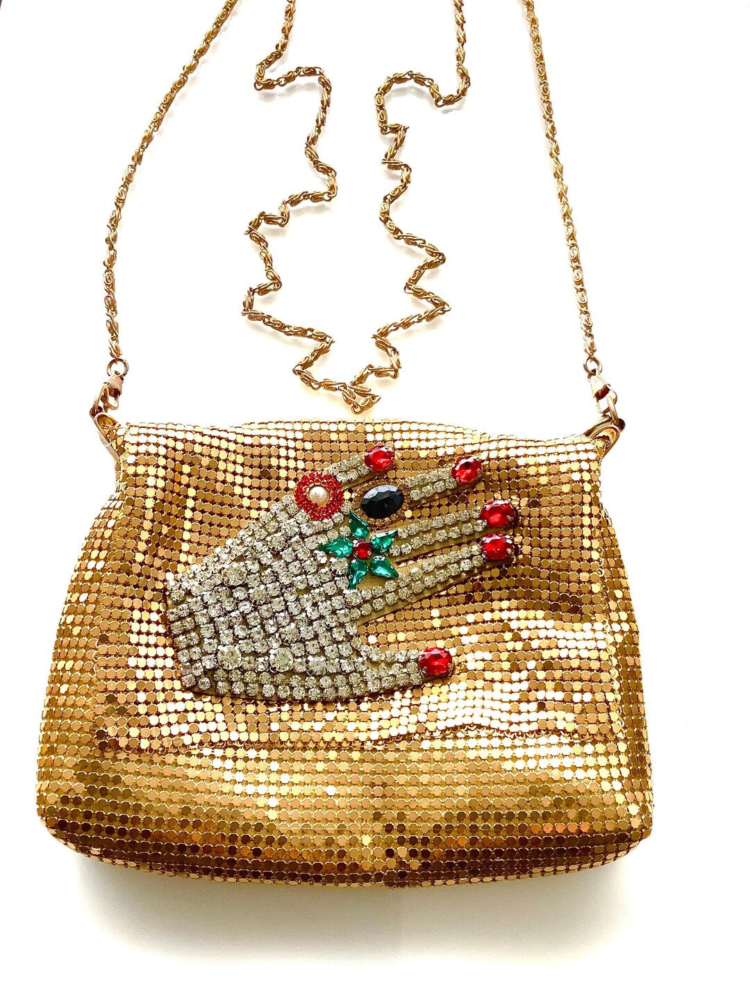 Stunning Vintage Gold Chainmail Rhinestone Embellished Evening Bag - Etsy