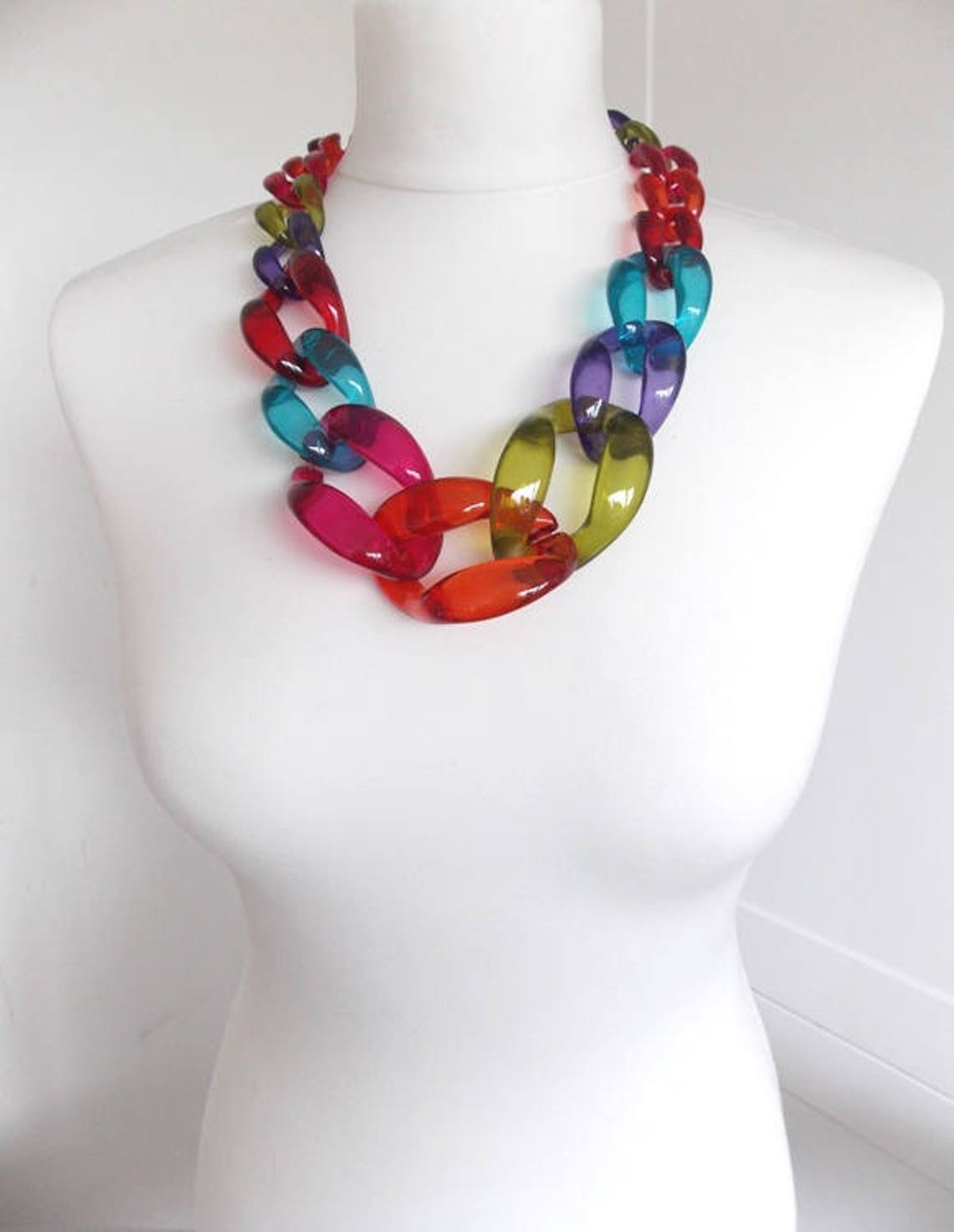 Chunky Multi-coloured Acrylic Chain Statement Necklace - Etsy