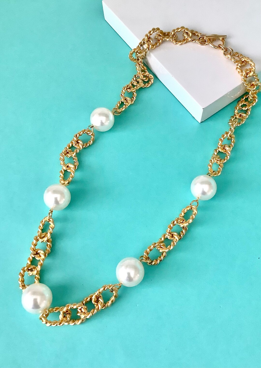 Vintage 80s Gold Chain and Pearl Necklace - Etsy