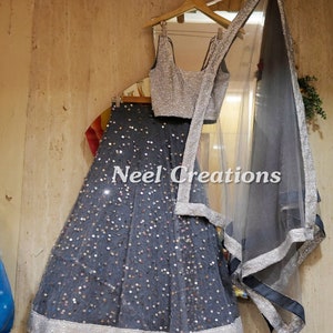 Grey Silver Lehenga Choli Dupatta Indian Designer Lengha Custom ...