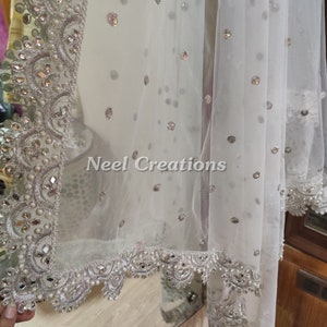 Silver Sequin Motifs on Net. Indian Dupatta. Net Dupatta With Scallop ...