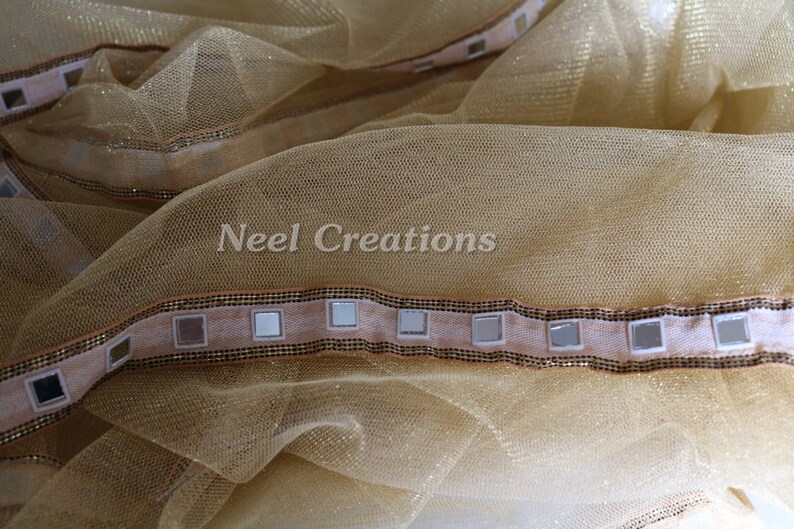 Golden Net Stole. Indian Scarf Net With Mirrors for Women - Etsy