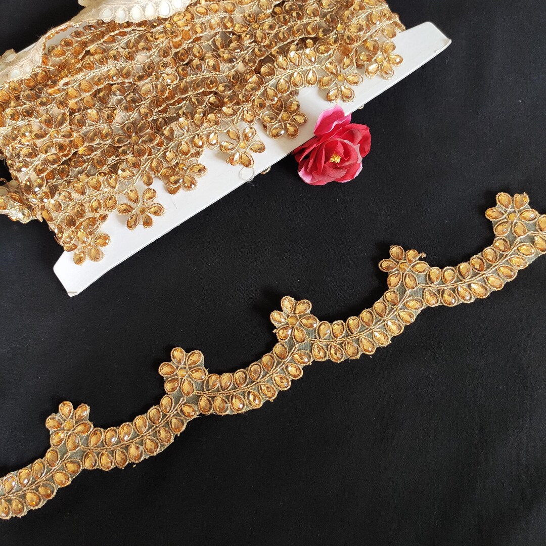 Gold Embroidered Trim, Saree Border Trims, Indian Trim, Gold Kundan ...
