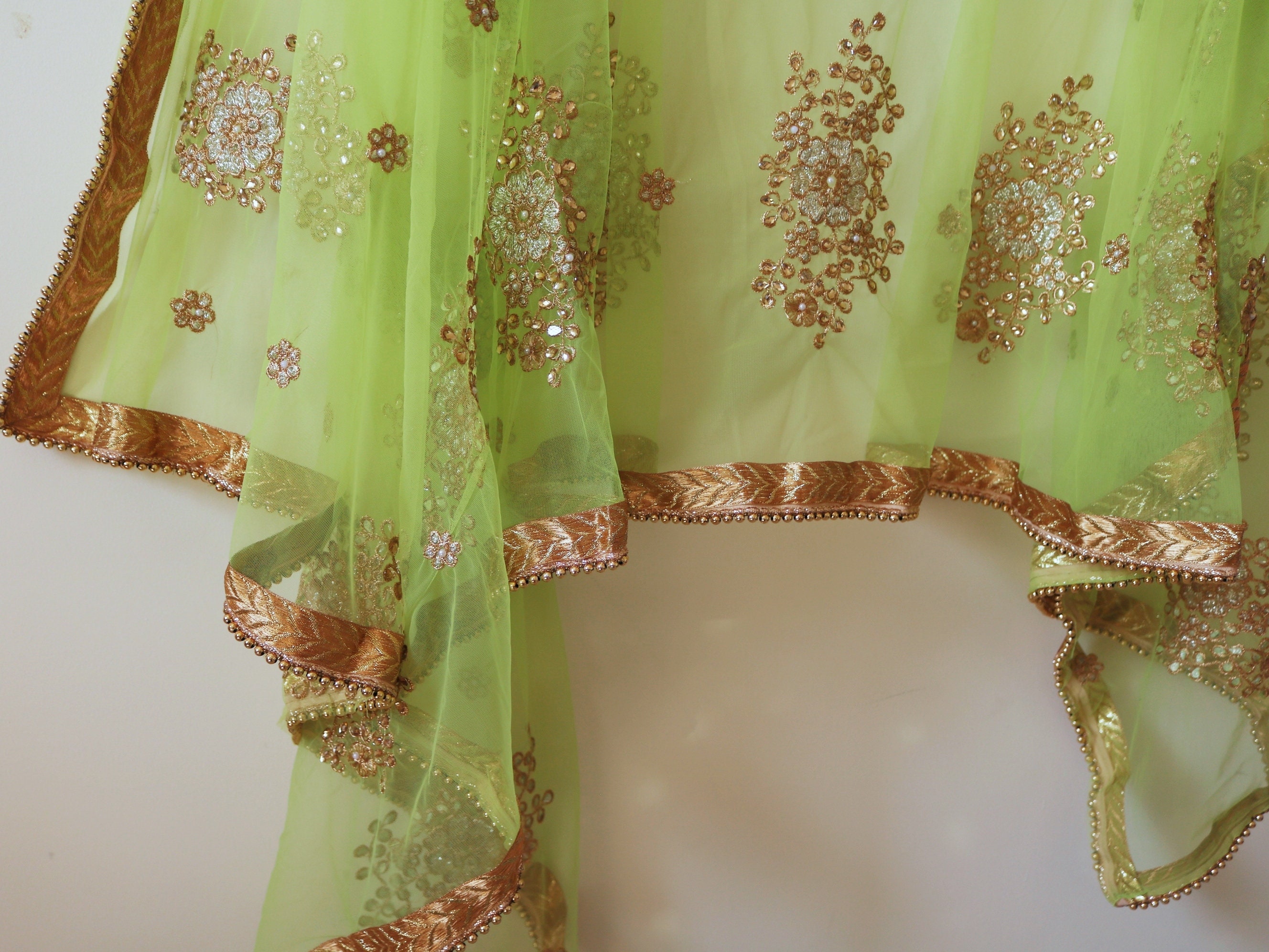 Green Indian dupatta with beaded border trim Net dupatta | Etsy