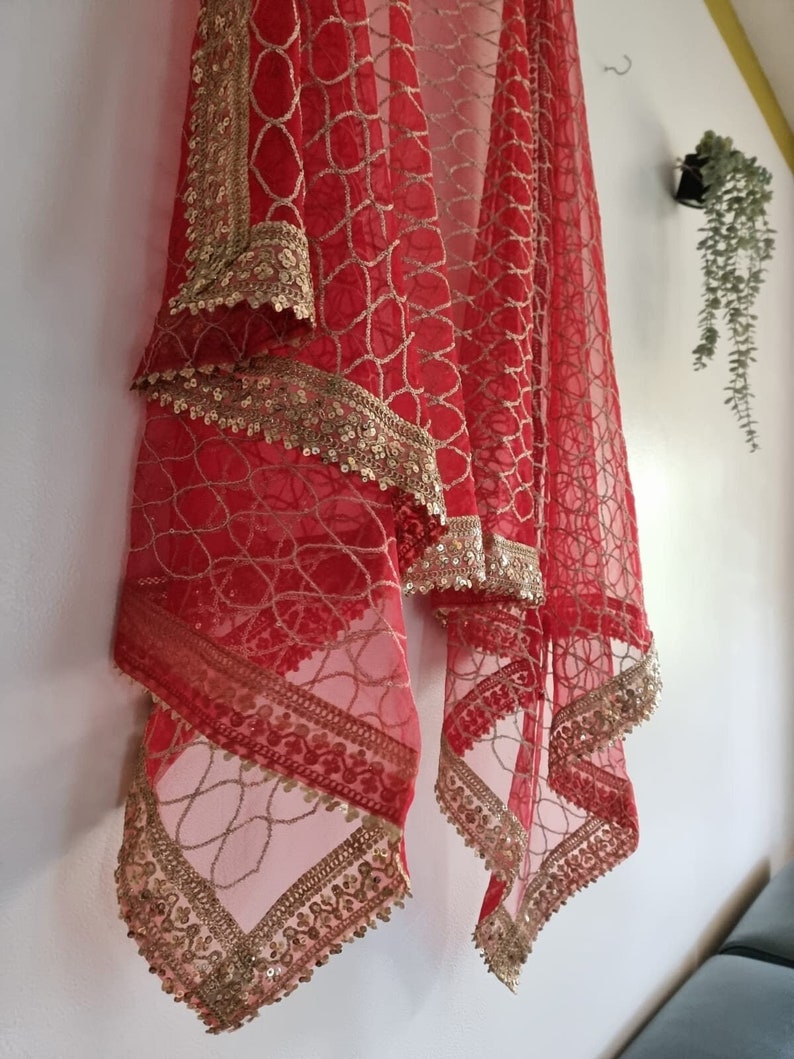 Red Dupatta With Sequin Border for Women. Indian Dupatta - Etsy