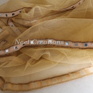 Golden Net Stole. Indian Scarf Net With Mirrors for Women - Etsy