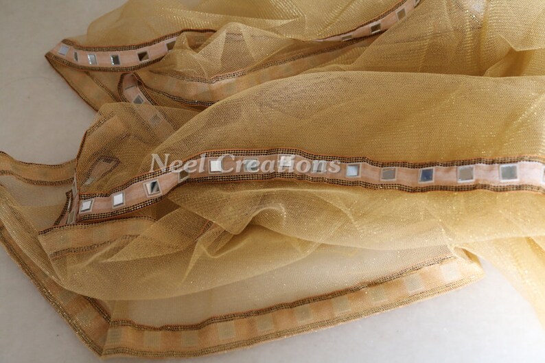 Golden Net Stole. Indian Scarf Net With Mirrors for Women - Etsy