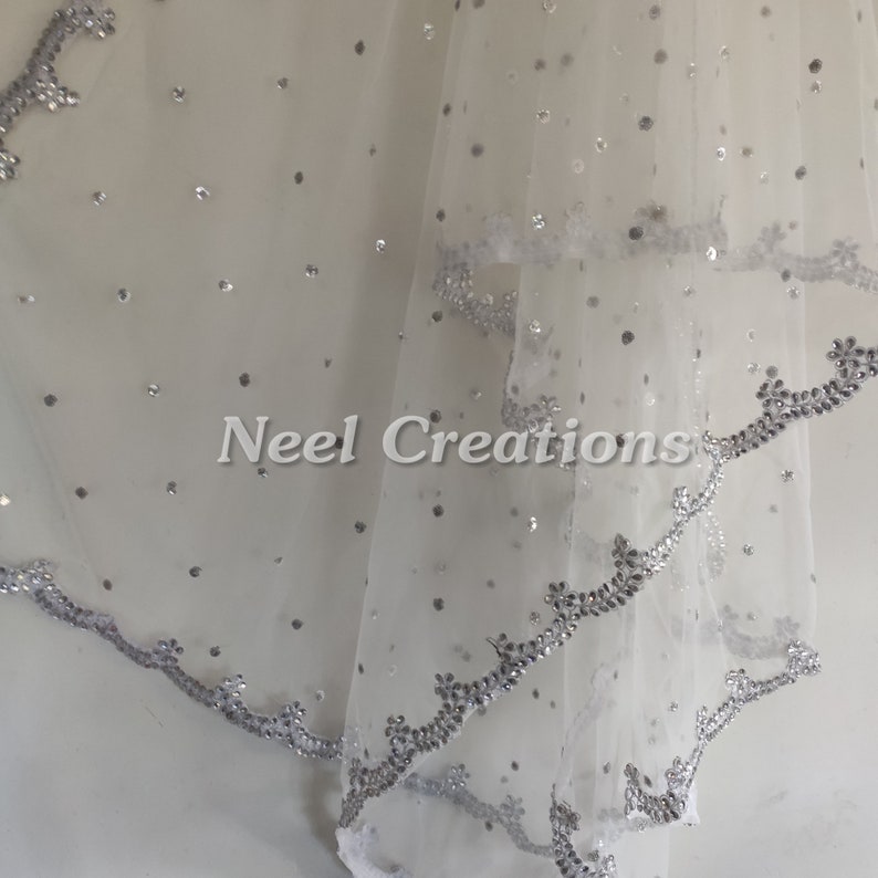 Silver White Indian Dupatta Party Wear Beaded Stone Border | Etsy