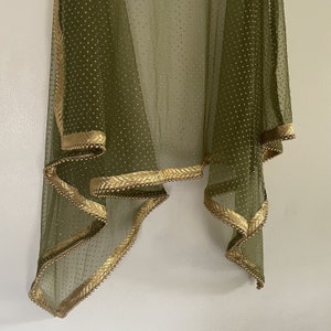 Green Net Dupatta With Golden Beaded Border Indian Dupatta Bridal ...