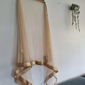 Golden Net Dupatta With Beaded Border. Indian Dupatta for Women With ...