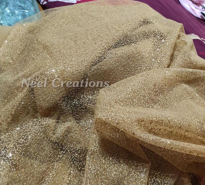 Sequin Embroidered Golden Tulle Fabric, Dressmaking, Crafts - Etsy