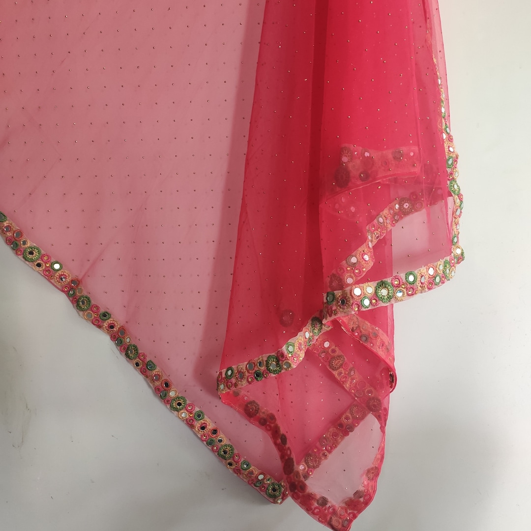 Net Dupatta With Mirror Work Border. Designer Indian Dupattas for Women ...