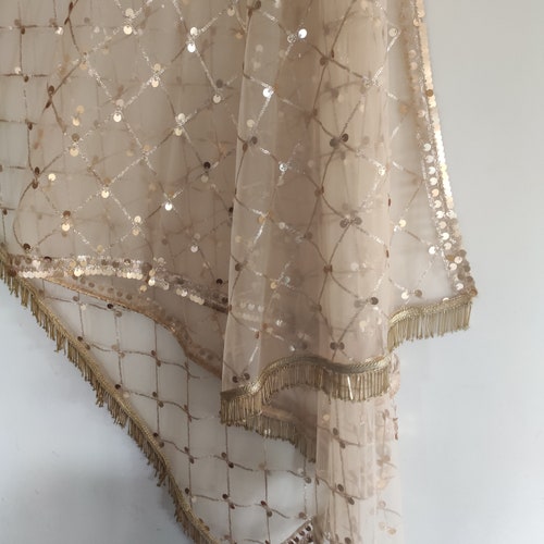 Golden Indian Dupatta Party Wear Long Net Embroidered Scarf - Etsy