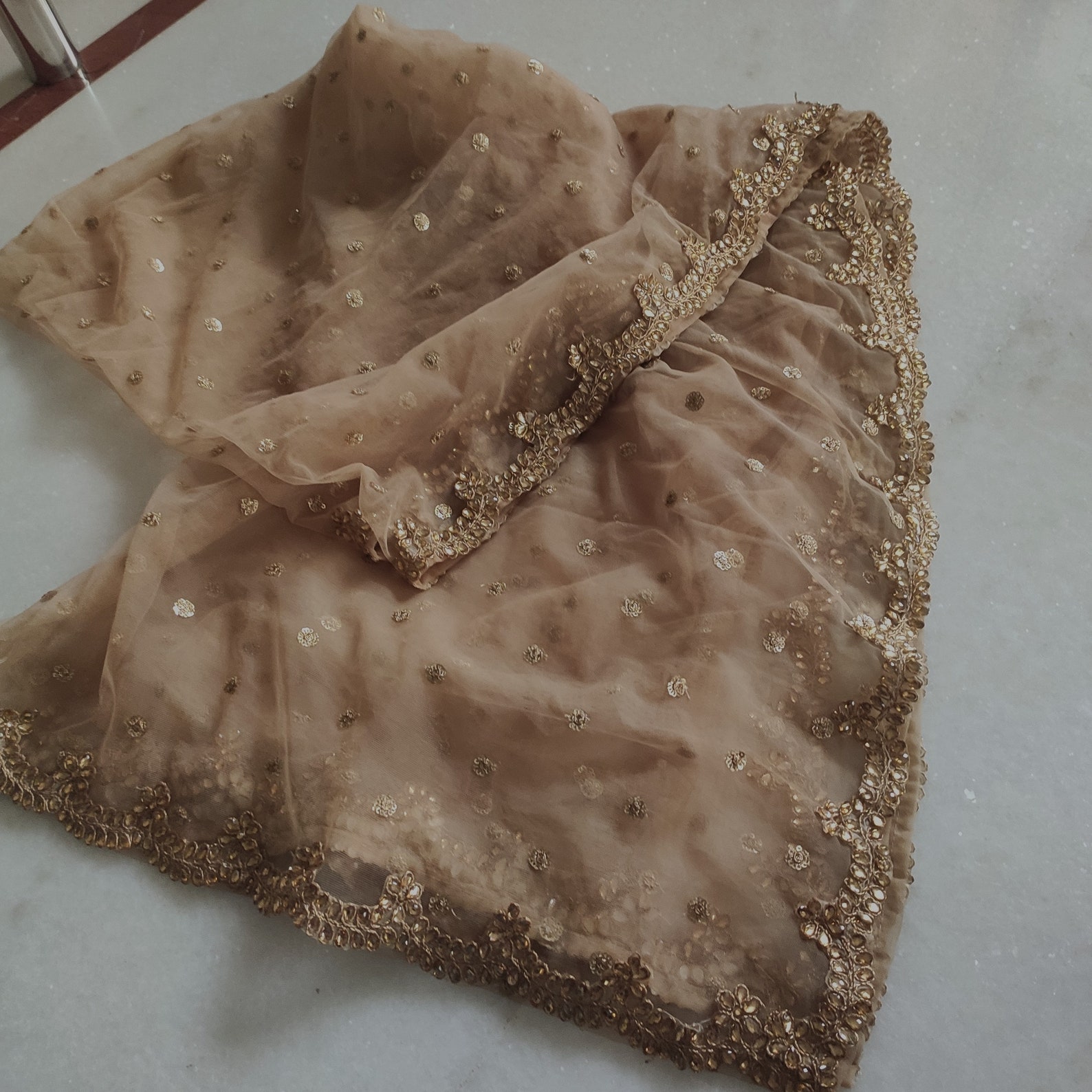 Golden Indian Dupatta Party Wear Long Net Embroidered Scarf - Etsy