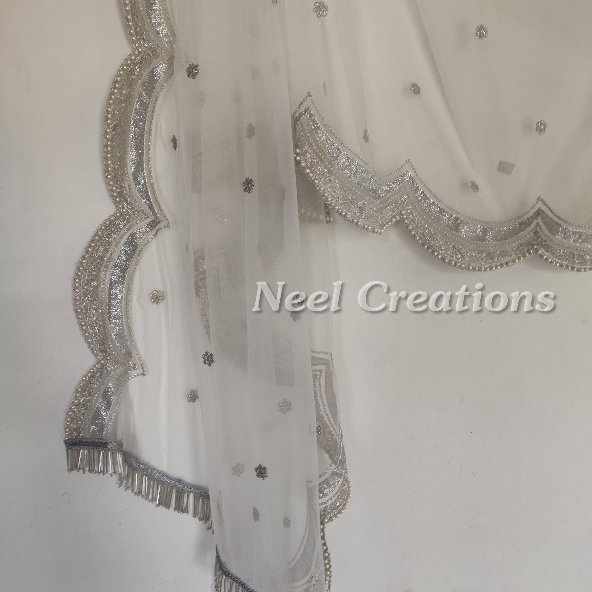 Silver white Bridal Indian Wedding Dupatta long net | Etsy