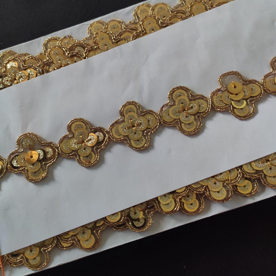 Gold Sequin Embroidered Trim, Indian Saree Border - Etsy