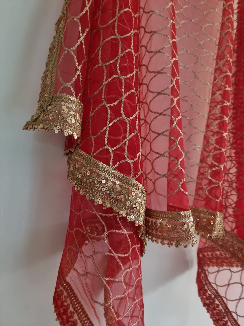 Red Dupatta With Sequin Border for Women. Indian Dupatta - Etsy