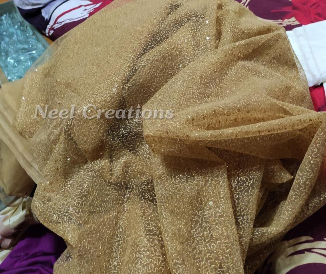 Sequin Embroidered Golden Tulle Fabric, Dressmaking, Crafts - Etsy