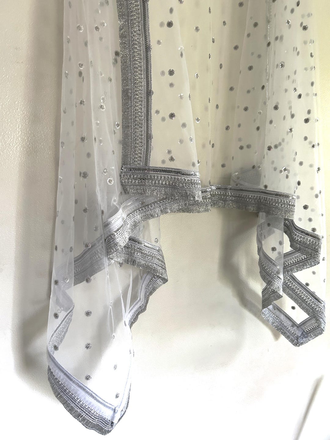 Silver White Indian Dupatta Party Wear | Long Net Scarf | Punjabi Dress ...
