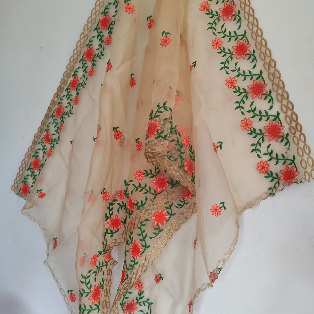 Organza Dupatta With Thread Embroidery. Indian Dupatta. Tissue Dupatta ...
