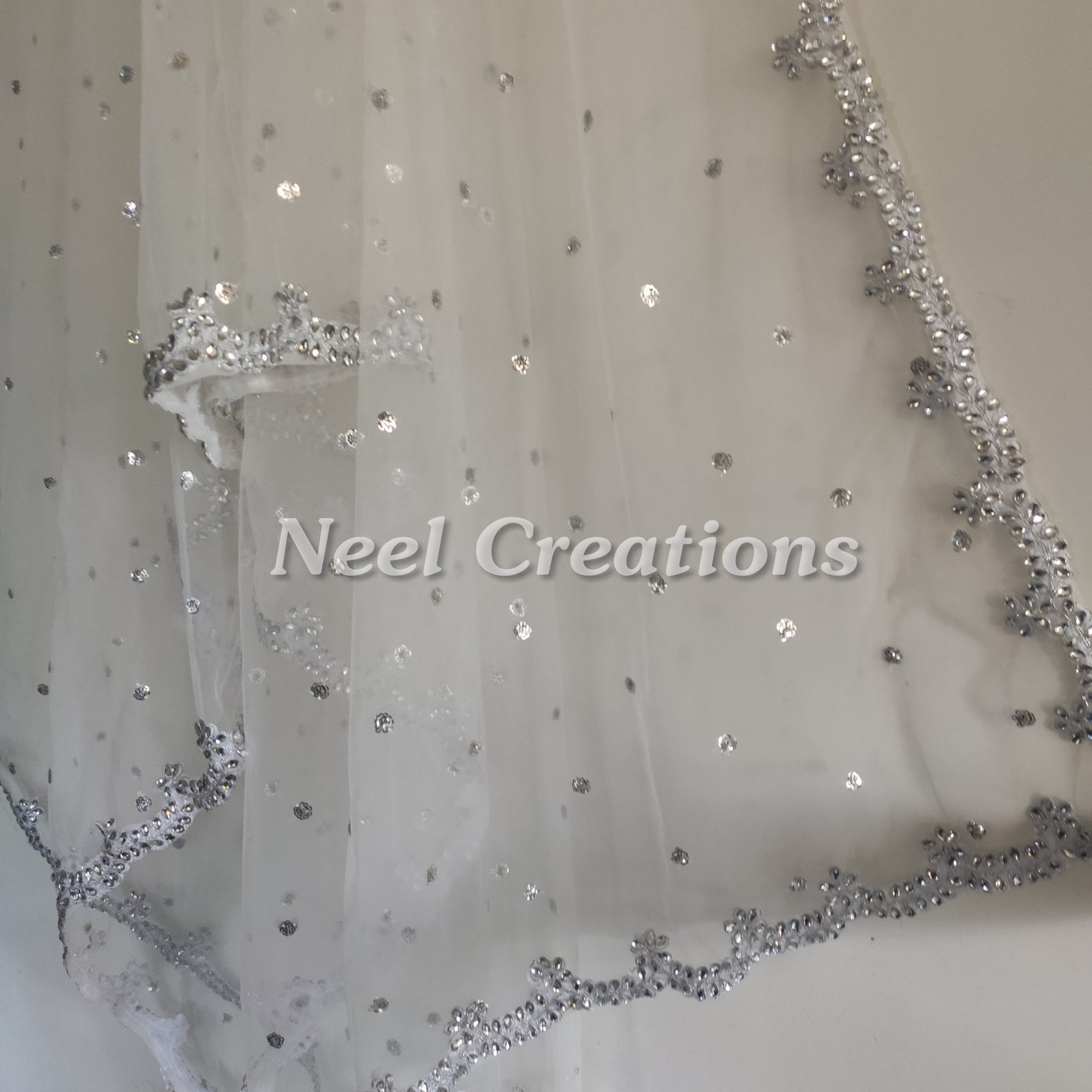 Silver White Indian Dupatta Party Wear Beaded Stone Border | Etsy