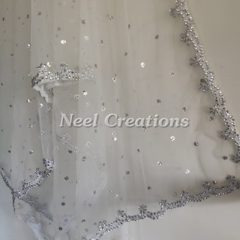 Silver White Indian Dupatta Party Wear Beaded Stone Border | Etsy