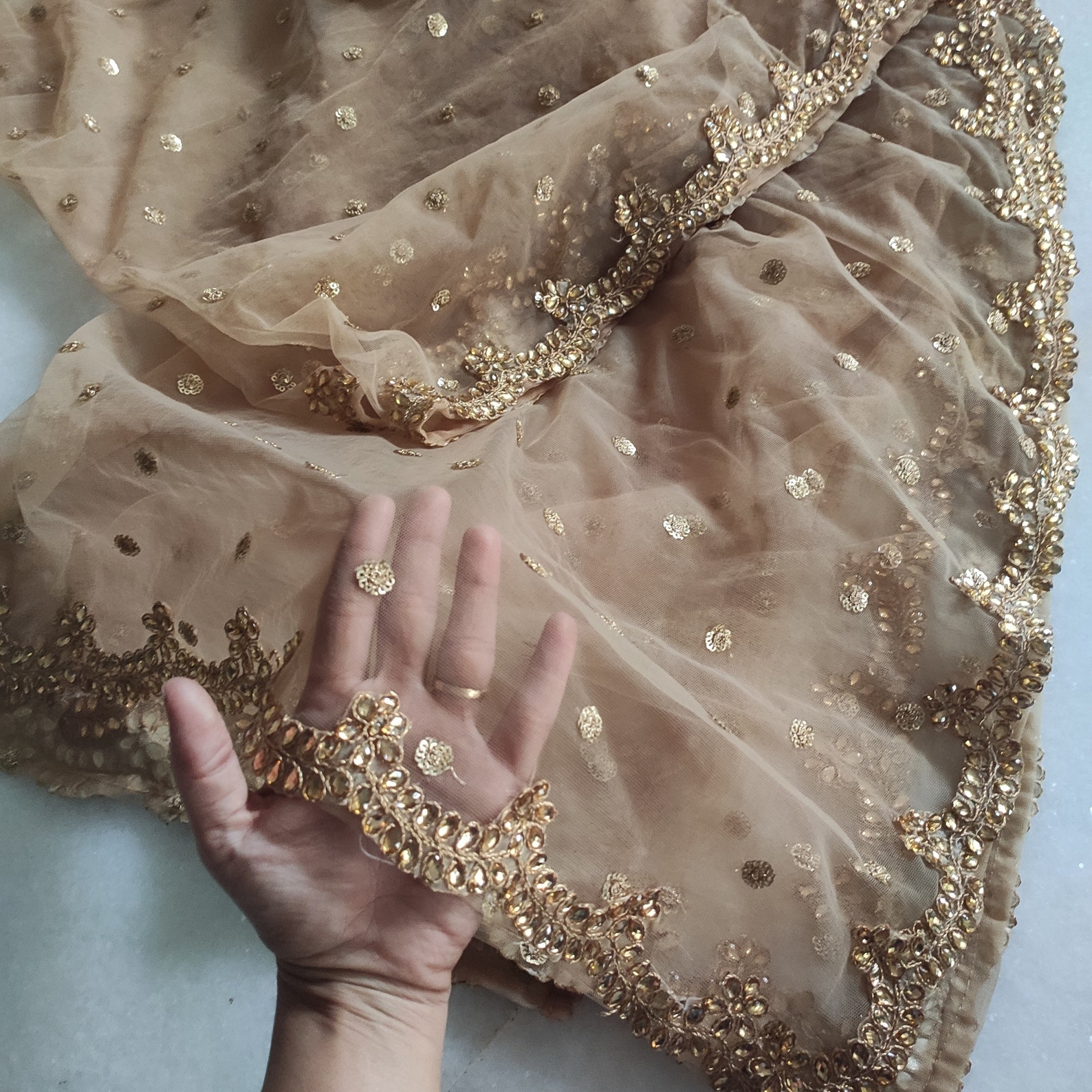 Golden Indian Dupatta Party Wear Long Net Embroidered Scarf - Etsy