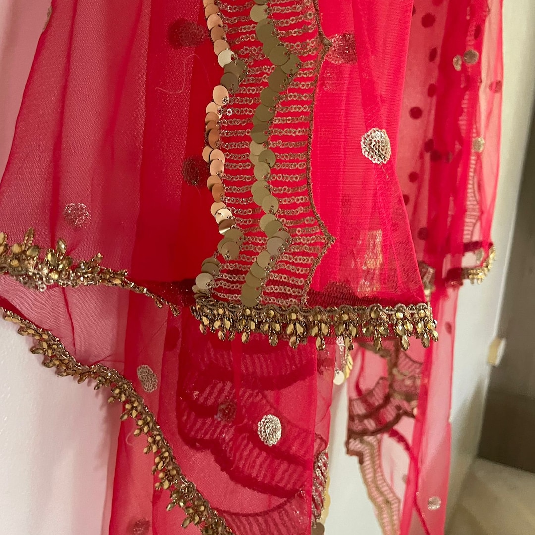 Red Dupatta. Indian Designer Dupatta Veil for Wedding. Bridal Red ...
