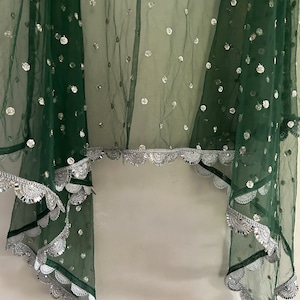 Green Net Dupatta With Silver Mirror Border | Indian Dupatta | Bridal ...