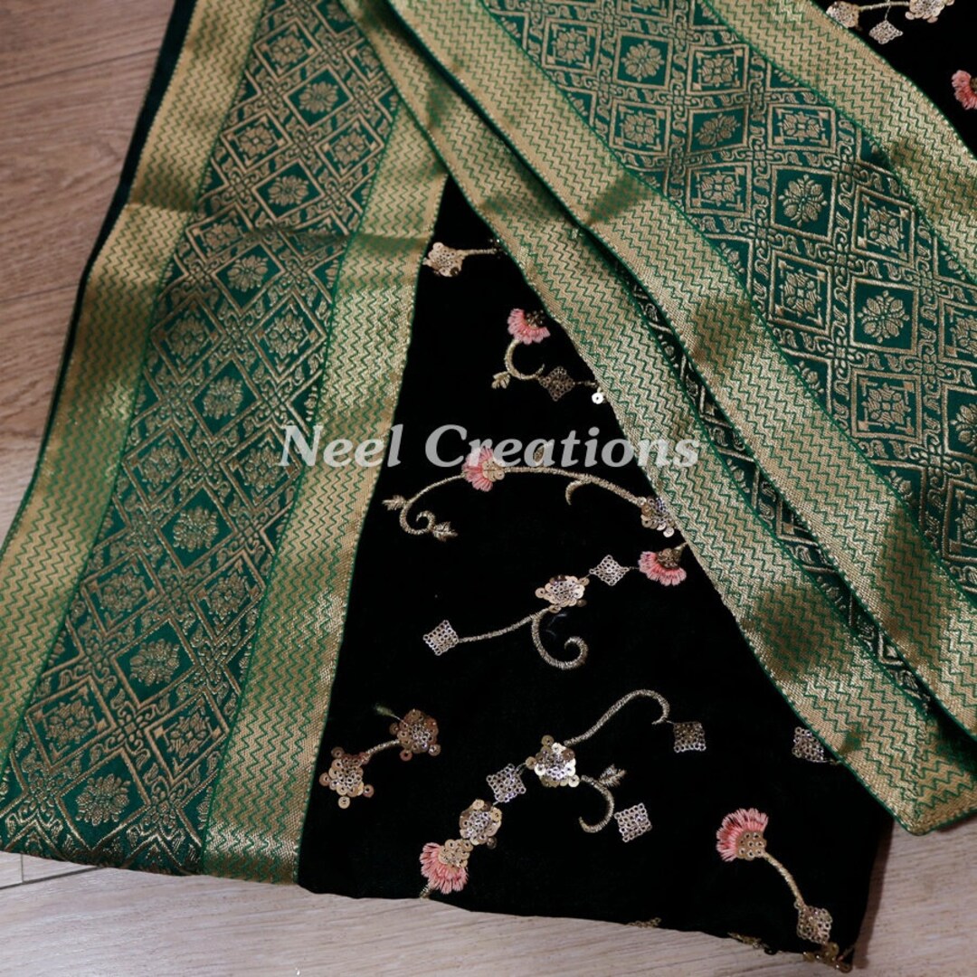 Designer Velvet Stole Emerald Green Dupatta for Women - Etsy