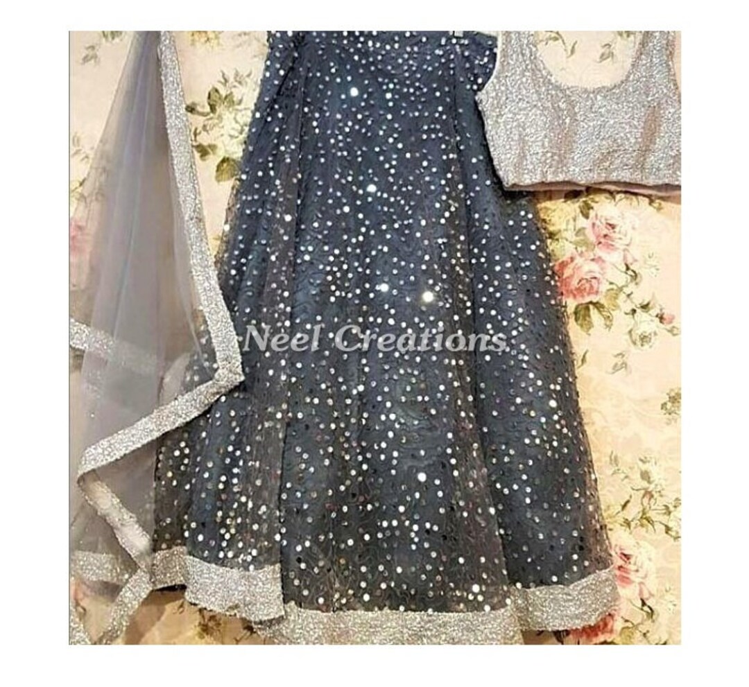 Grey Silver Lehenga Choli Dupatta Indian Designer Lengha Custom ...