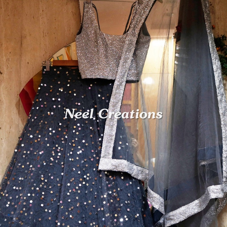 Grey Silver Lehenga Choli Dupatta Indian Designer Lengha - Etsy
