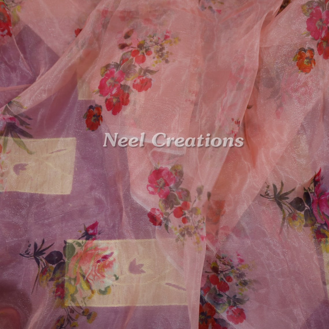 Pink Floral Fabric Organza Fabric Fancy Fabric by Yard | Etsy