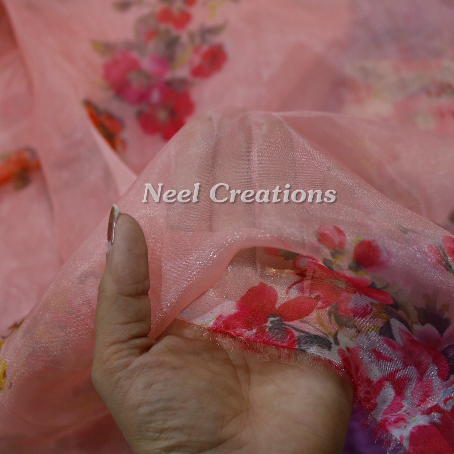 Pink Floral Fabric Organza Fabric Fancy Fabric by Yard | Etsy