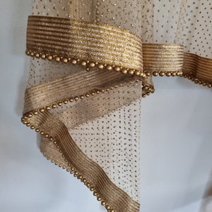 Golden Net Dupatta With Beaded Border. Indian Dupatta for Women With ...