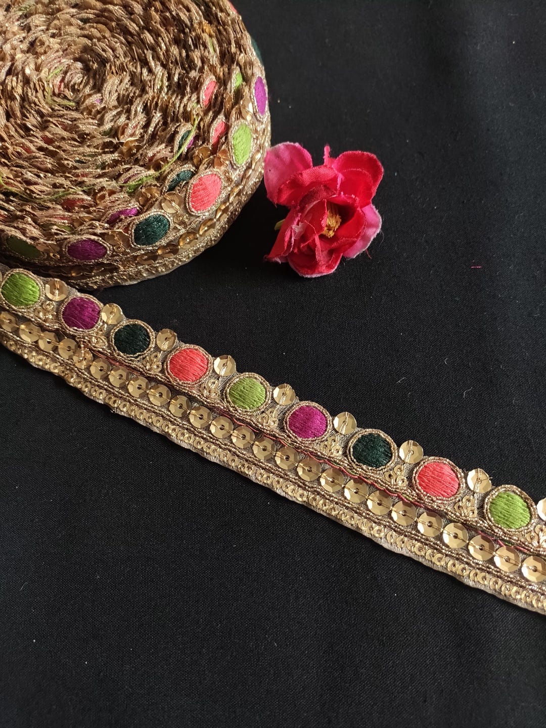 Colorful Saree Border, Sequin Indian Trim, Bollywood Embroidered ...