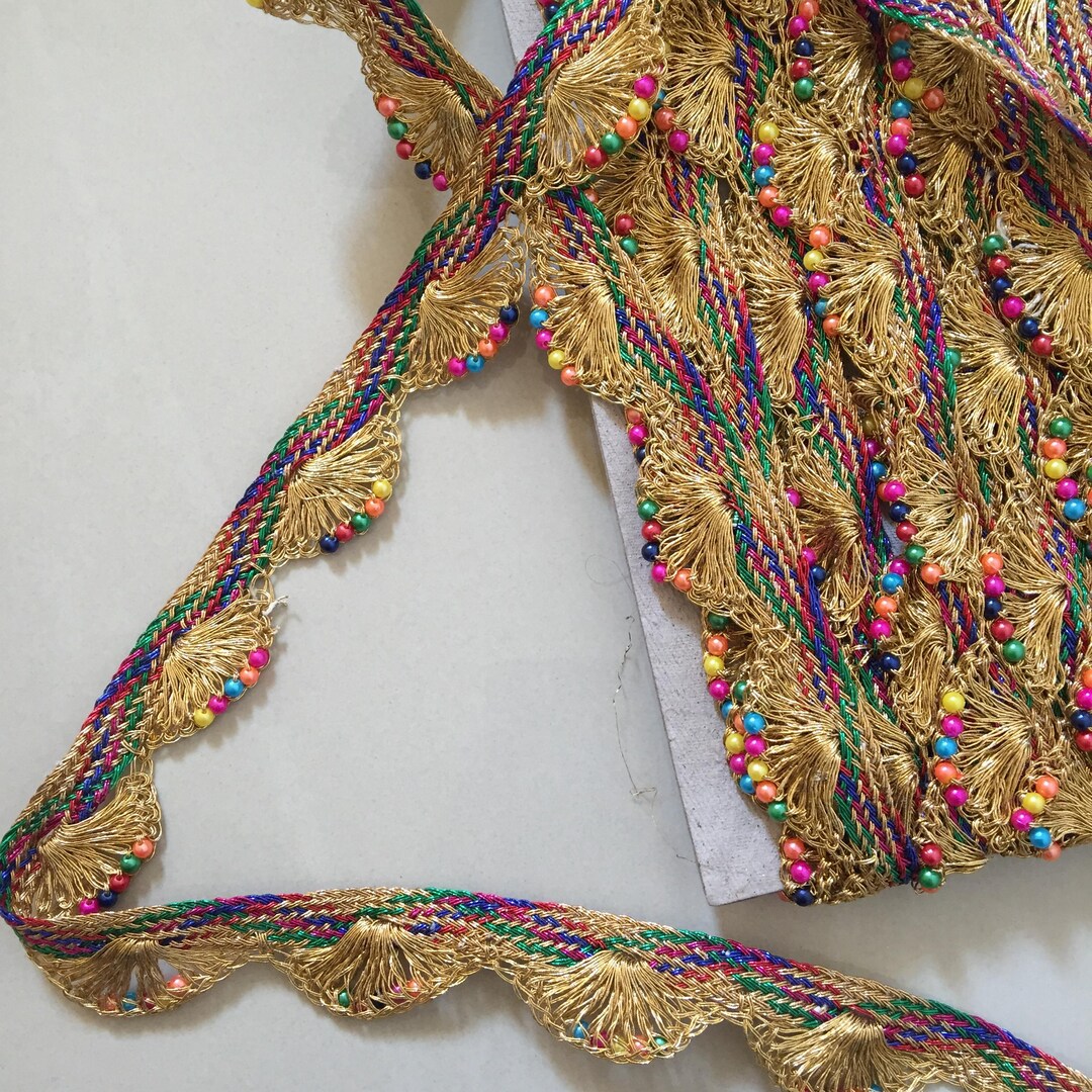 Multi Color Pankhi Border Sewing Lace Trim by Yard | Indian Saree ...