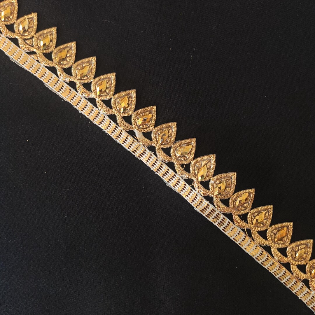 9 Yards Fringe Trim, Beaded Saree Border, Gold Bridal Trim Indian Lace ...