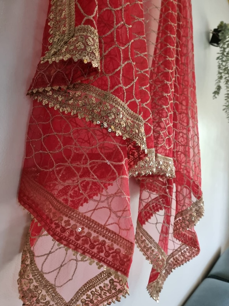 Red Dupatta With Sequin Border for Women. Indian Dupatta - Etsy