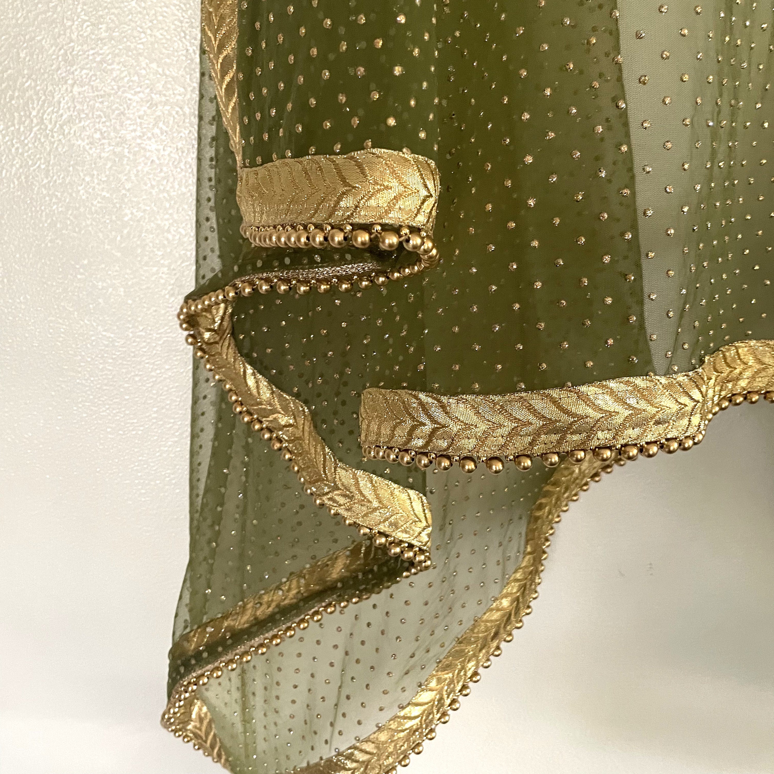 Green Net Dupatta With Golden Beaded Border | Indian Dupatta | Bridal ...