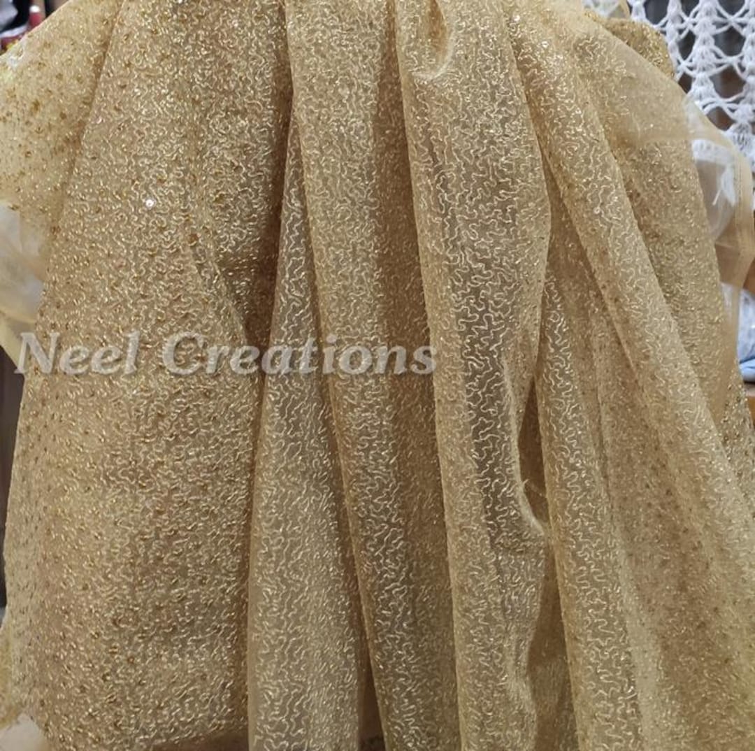 Sequin Embroidered Golden Tulle Fabric, Dressmaking, Crafts - Etsy