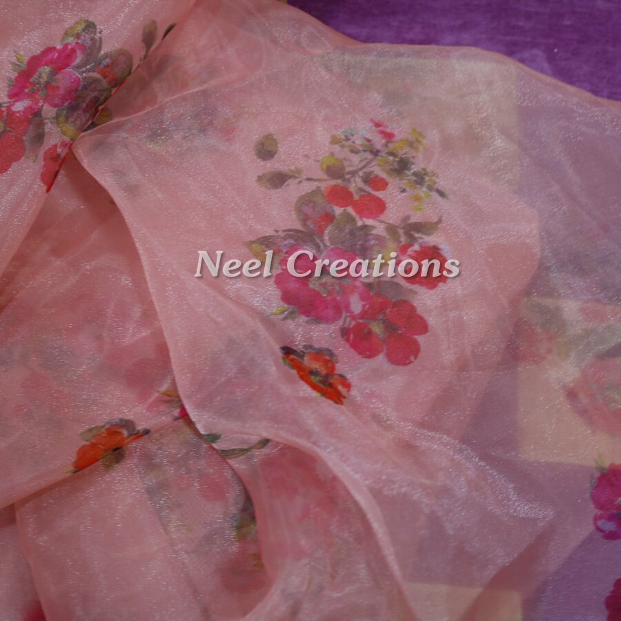 Pink Floral Fabric Organza Fabric Fancy Fabric by Yard | Etsy