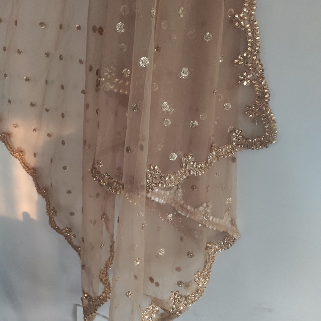 Golden Indian Dupatta Party Wear | Long Net Embroidered Scarf | Punjabi ...