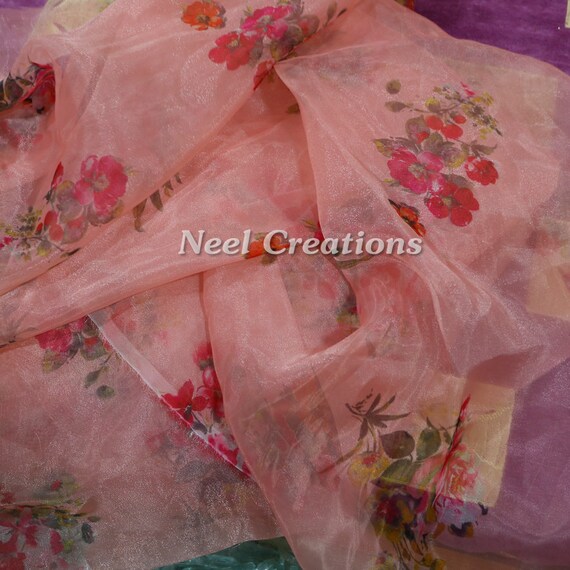Pink Floral Fabric Organza Fabric Fancy Fabric by Yard | Etsy