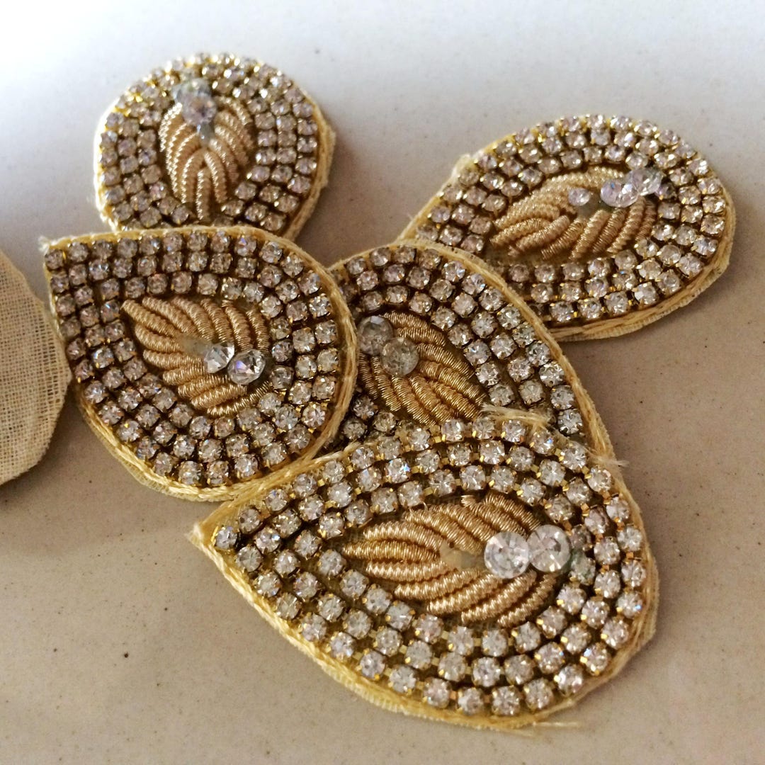 Drop Shape Gold Patch, Beaded Embroidered Patches, Ethnic Appliques ...