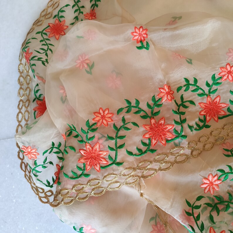 Organza Dupatta With Thread Embroidery. Indian Dupatta. Tissue - Etsy