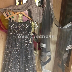 Grey Silver Lehenga Choli Dupatta Indian Designer Lengha Custom ...
