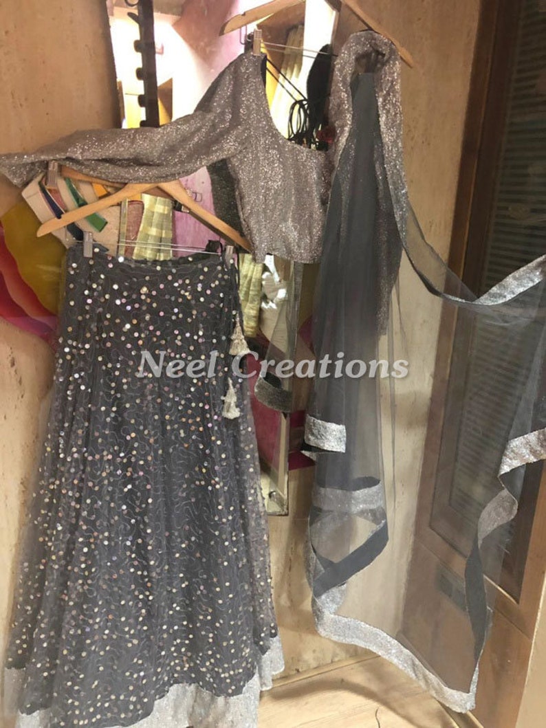 Grey Silver Lehenga Choli Dupatta Indian Designer Lengha - Etsy