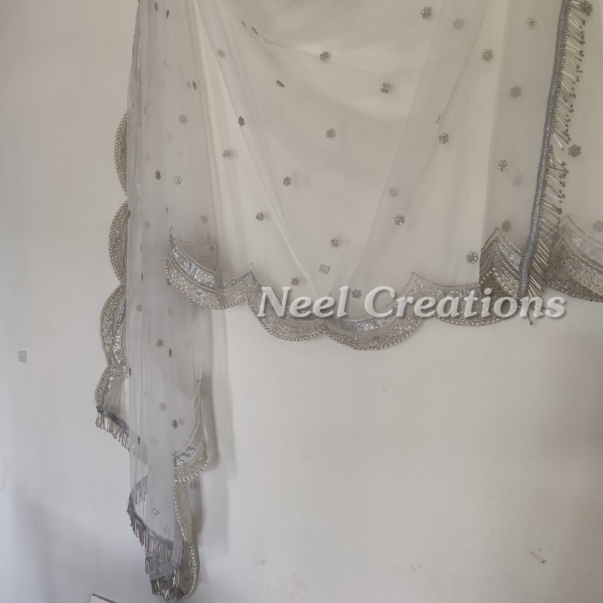Silver white Bridal Indian Wedding Dupatta long net | Etsy